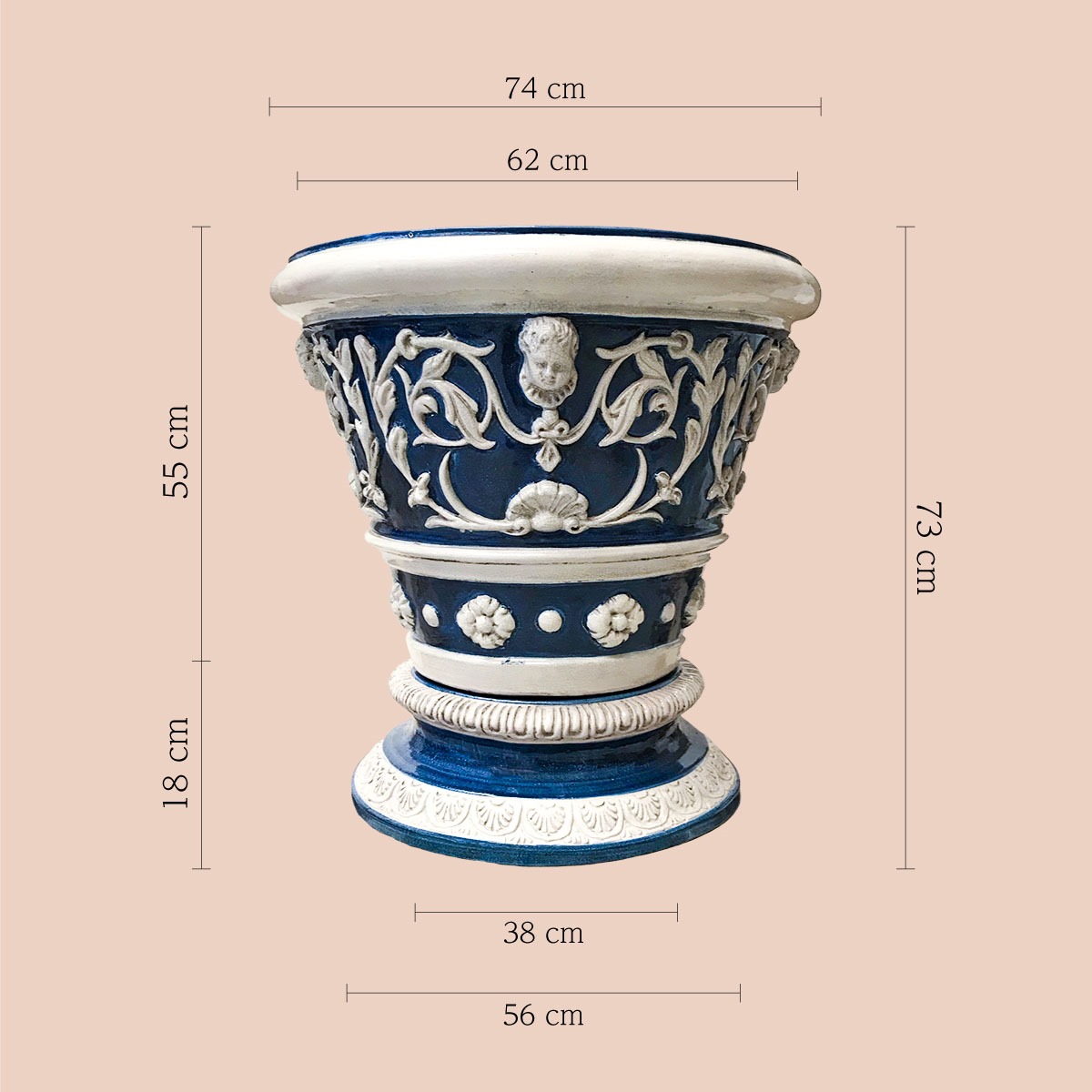 Urn vases PLANTER - BAS-RELIEF WITH PLANTS cm.75h